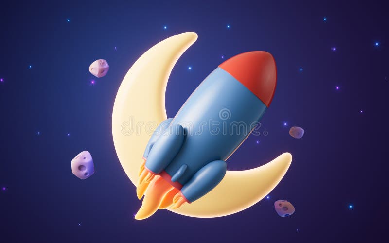 Rocket and Outer Space, 3d Rendering Stock Illustration - Illustration ...