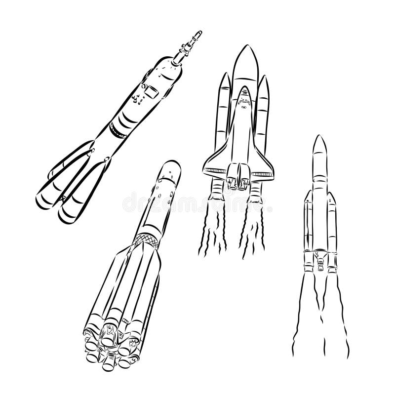 Rocket Outline. Space Rocket Silhouette. One Line Continuous Vector ...
