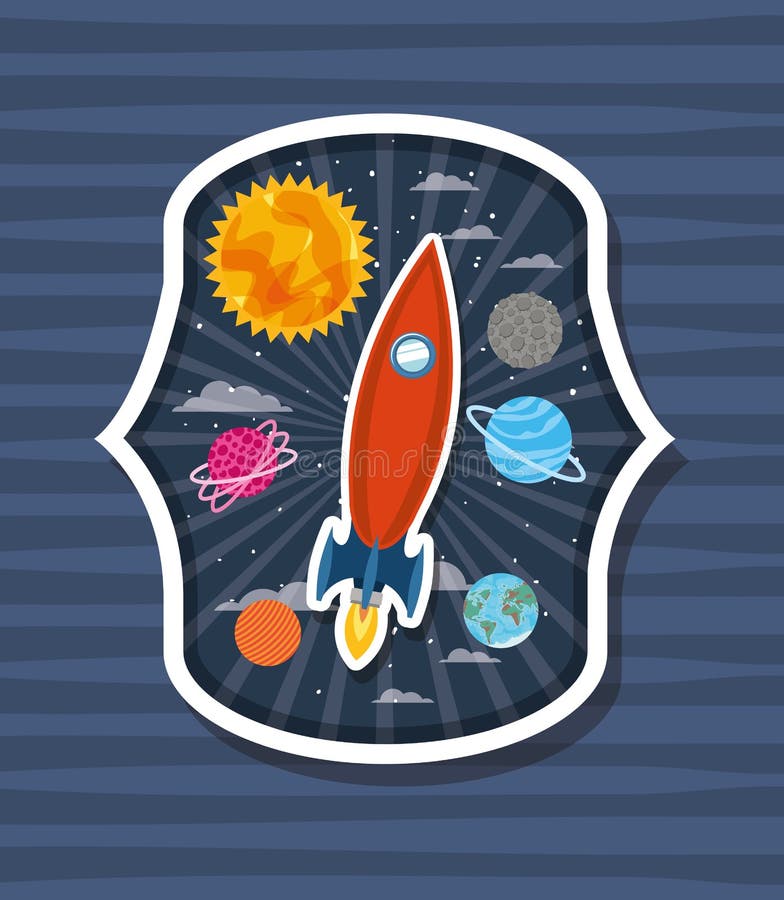 Rocket Over Label with Planets Design Vector Illustration Stock Vector ...