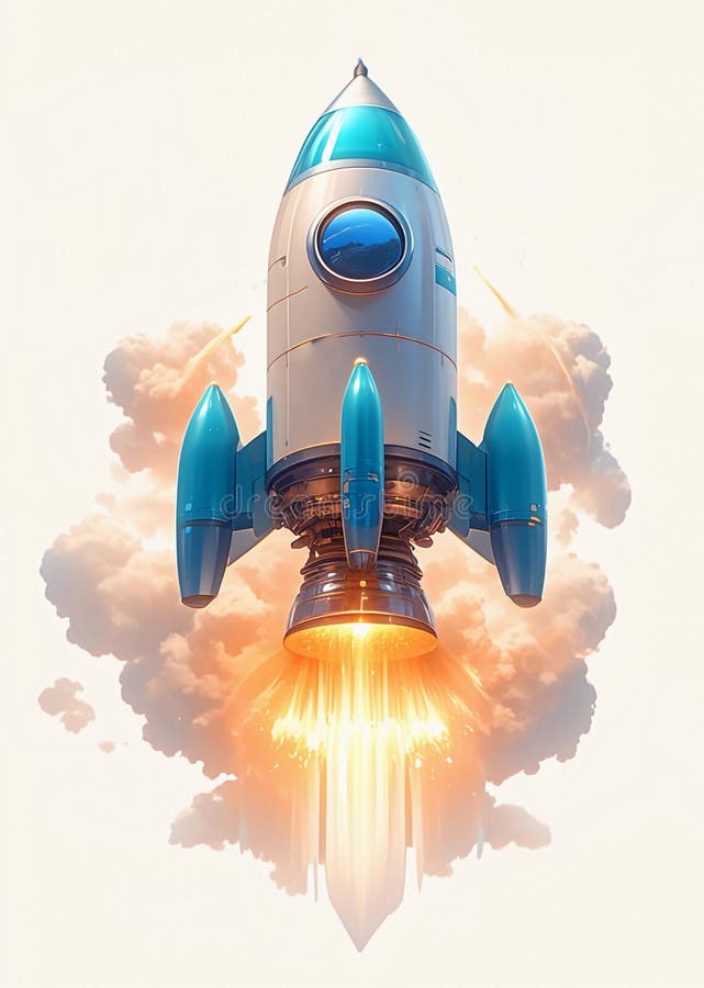 A Rocket Painted in Blue and White Colors is Soaring through the Sky ...