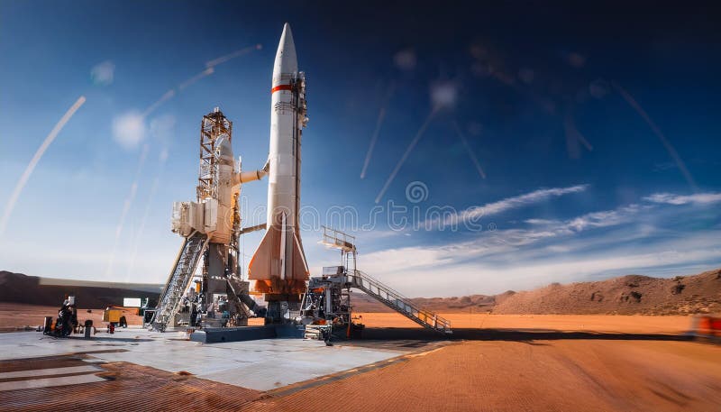 A Rocket is Parked on a Runway in a Desert Stock Illustration ...