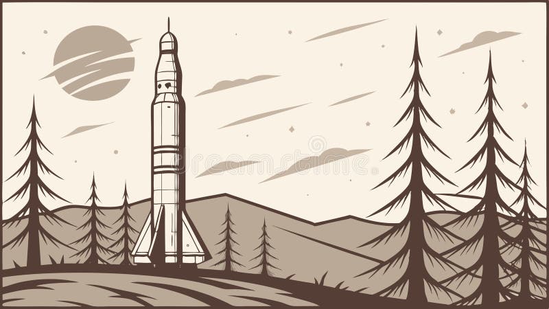 Rocket in Pine Forest, Natural Launch Environment, Vector Design ...