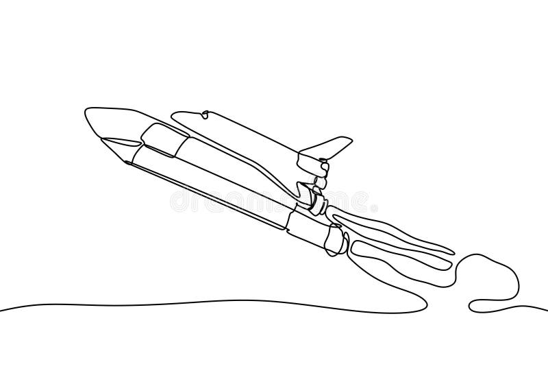 Rocket One Line Drawing Minimalism Technology Theme. Vector Continuous ...