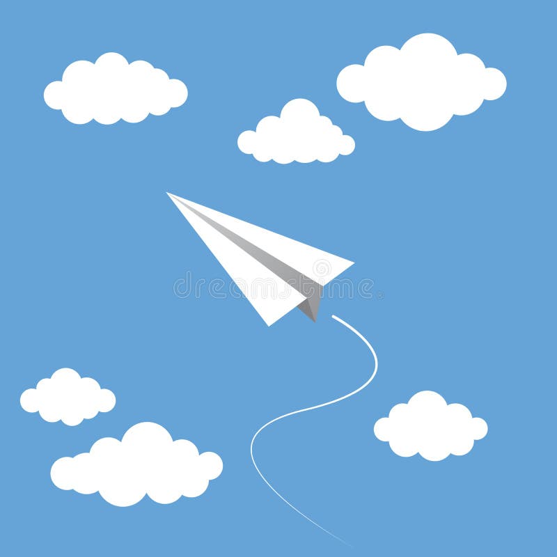 Rocket and Plane Paper Fly in the Sky Stock Vector - Illustration of ...