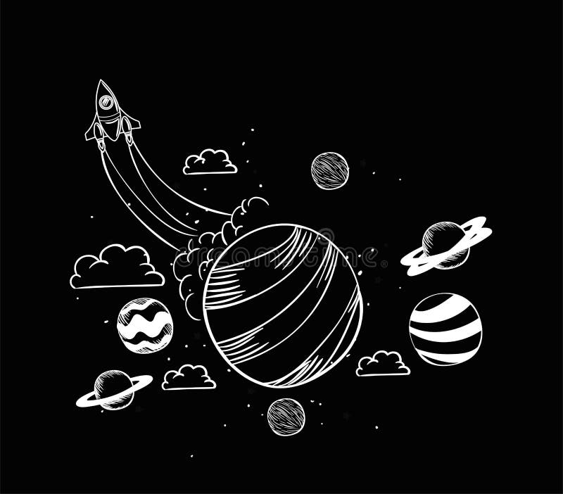 Rocket and Planet Draw Design Stock Vector - Illustration of rocket ...
