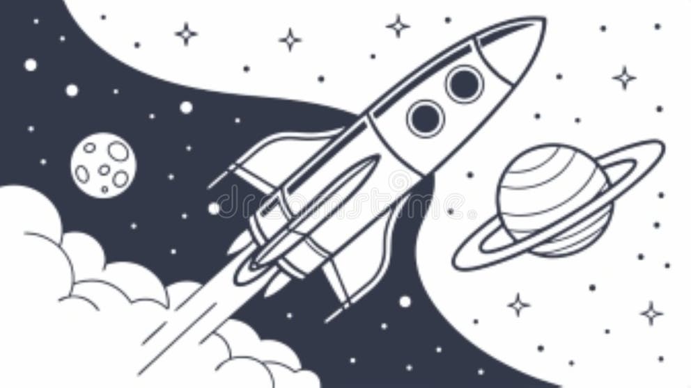 Rocket and Planet in Outer Space, Vector Design Generative AI Stock ...