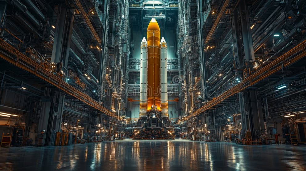 Rocket Poised for Launch in a High Tech Aerospace Facility Highlighting ...