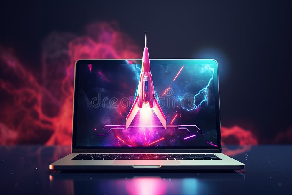 Rocket Popping Out of Laptop. Generative AI Stock Illustration ...