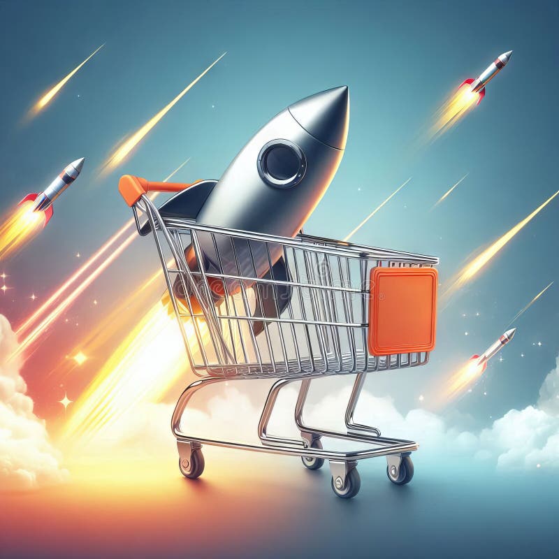 Rocket-Powered Shopping Cart for Fast Delivery and Quick Shipping Stock ...