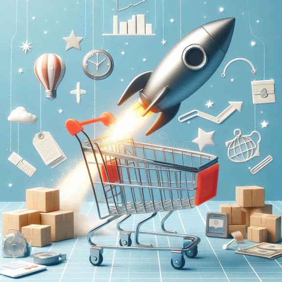 Rocket-Powered Shopping Cart for Fast Delivery and Quick Shipping Stock ...