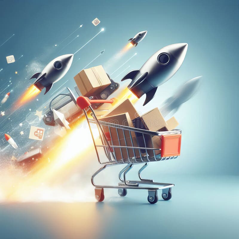 Rocket-Powered Shopping Cart for Fast Delivery and Quick Shipping Stock ...