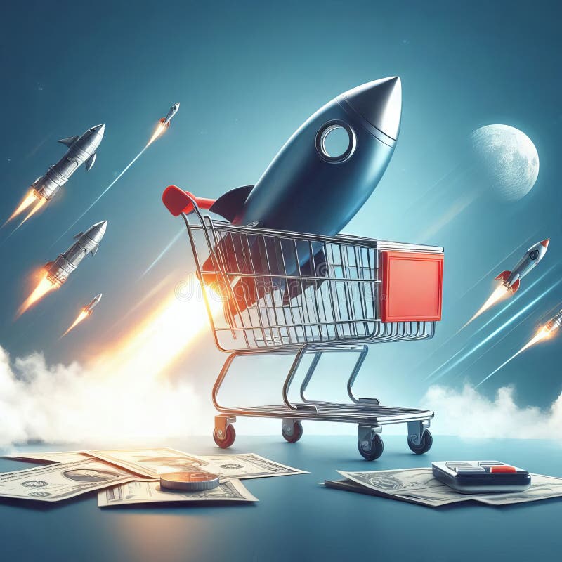 Rocket-Powered Shopping Cart for Fast Delivery and Quick Shipping Stock ...