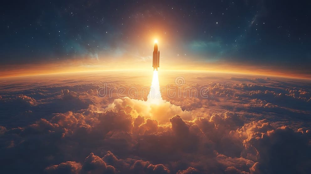 Powerful Rocket Launch Ascending through Earths Atmosphere into Space ...