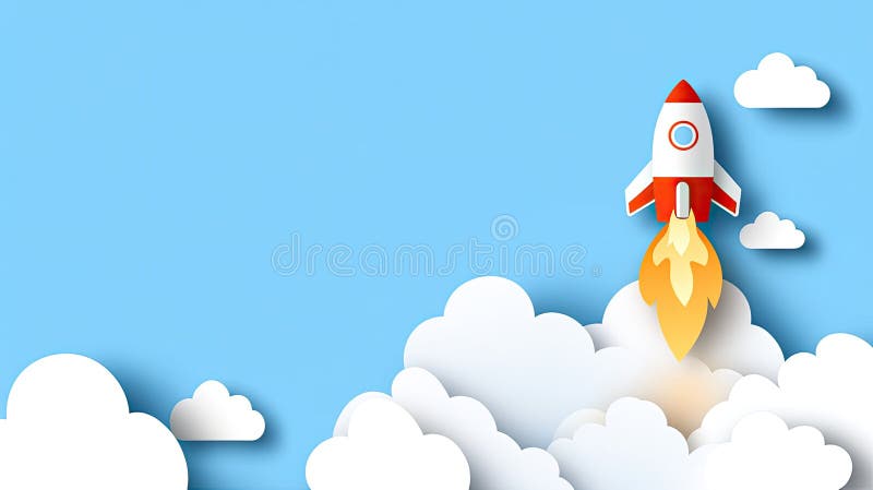 The Rocket Powers Upward, Leaving a Trail of Flames and Smoke Behind ...