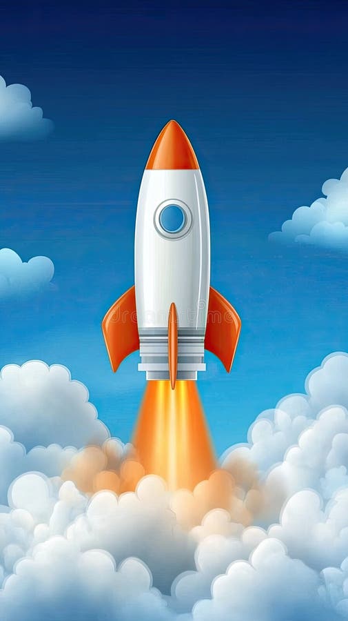 The Rocket Powers Upward, Leaving a Trail of Flames and Smoke Behind ...