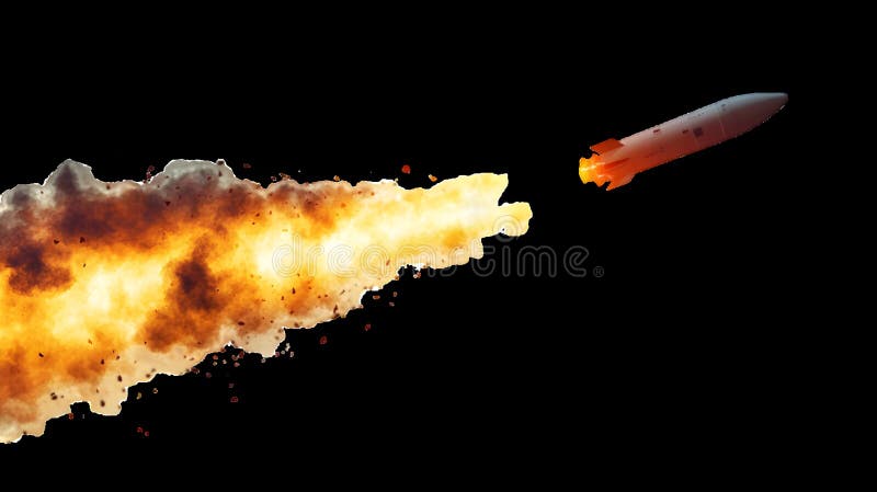 Rocket Propulsion with Fiery Exhaust Trail in Space Stock Photo - Image ...