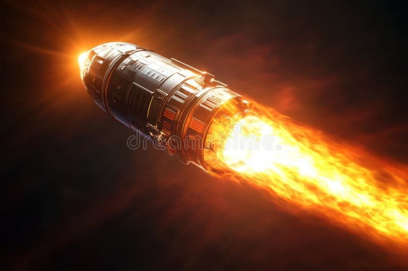 Rocket Propulsion in Space with Fiery Exhaust during Launch at an ...