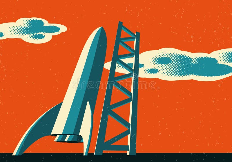 Rocket Ready To Take Off on Launch Site. Retro Styled Sci-fi Spaceship ...