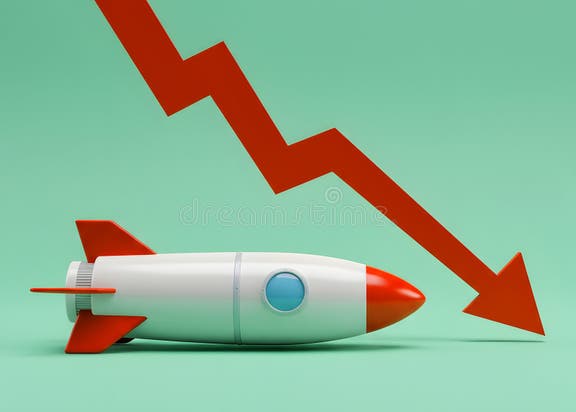 Rocket and Red Arrow Down. Failed Startup and Failed Advertising ...