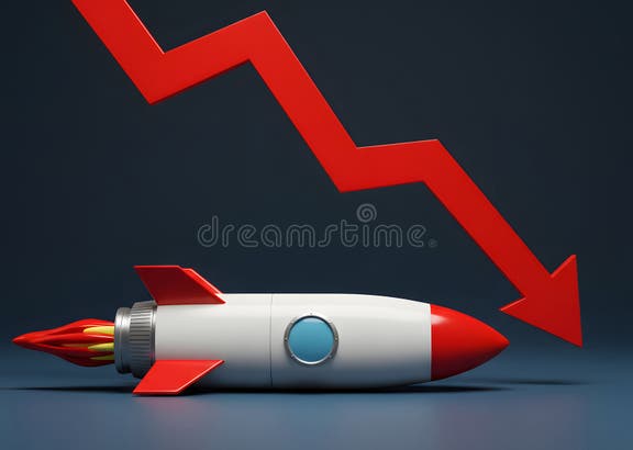 Rocket and Red Arrow Down. Failed Startup and Failed Advertising ...
