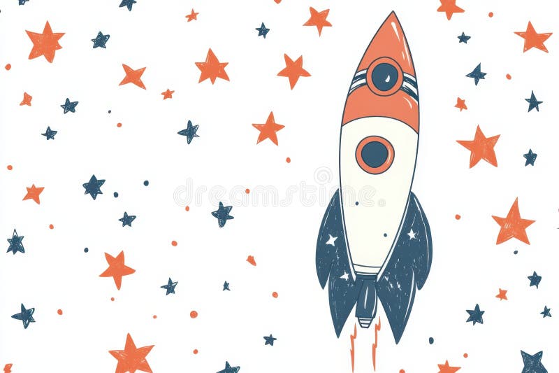 Rocket with Red Stars Background - Whimsical Space Theme. Stock Illustration - Illustration of ...