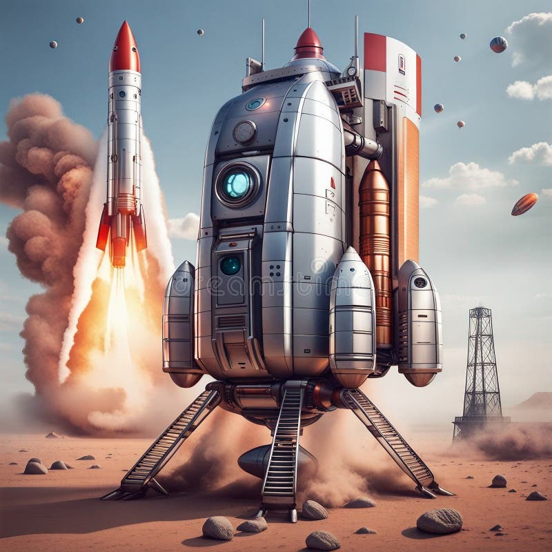 Rocket Robot Background Getting Ready To Take Off Stock Illustration ...
