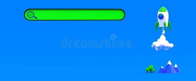 Rocket, with Search Bar on Blue Background. Web Search Concept or ...