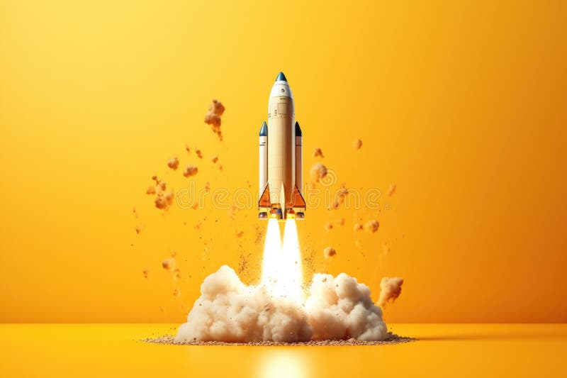 A Rocket is Seen Taking Off from a Yellow Surface. this Image Can Be ...