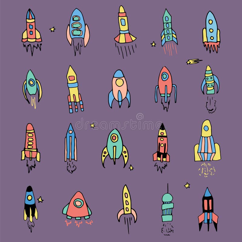 Rocket set hand drawn stock vector. Illustration of shuttle - 76627005