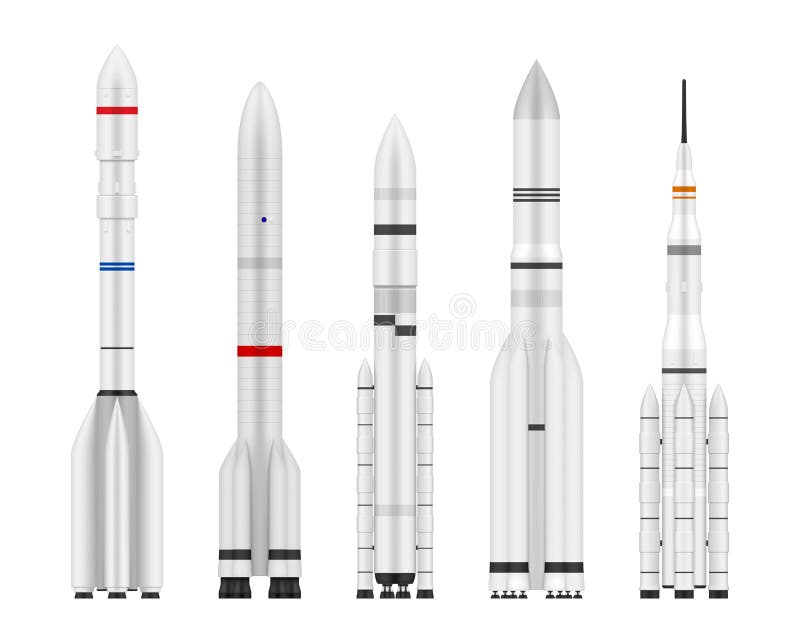 Rocket Set Realistic Vector Illustration Spaceship or Spacecraft Open ...
