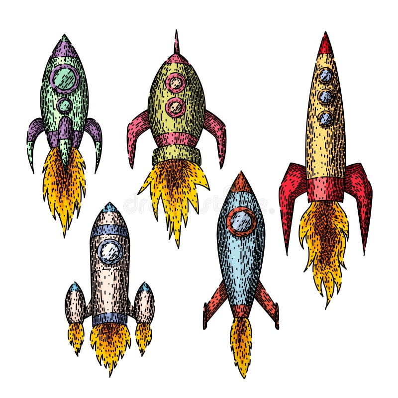 Rocket Set Sketch Hand Drawn Vector Stock Vector - Illustration of ...