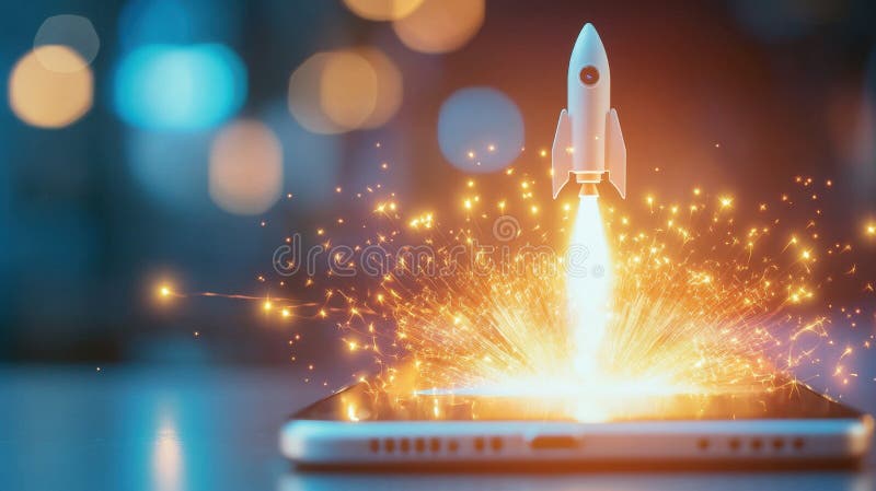 A Rocket Setup Showing a Text Zooming Out of a Smartphone Display ...