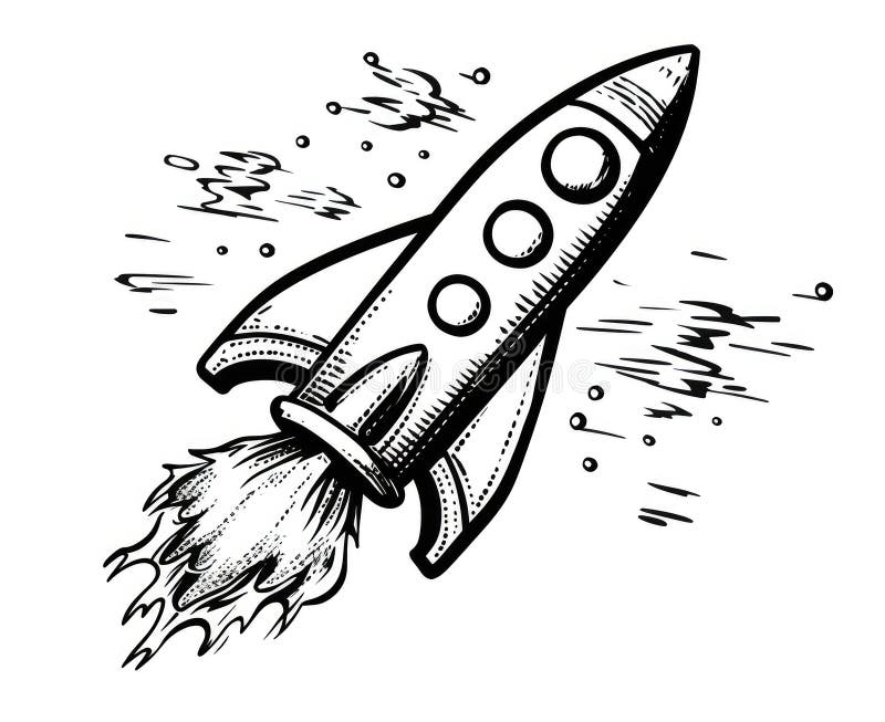 Rocket Ship Black and White Sketch. Generative AI Stock Illustration ...