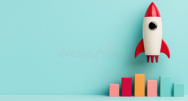 Rocket Ship and Colorful Graph Blocks on Mint Background Stock ...