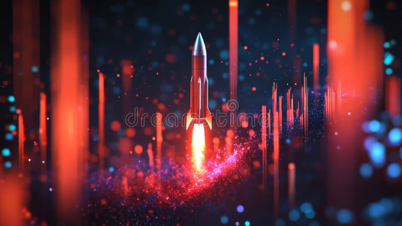 A Rocket Ship Displaying a Business Graph Bar Chart, Forming a Business ...