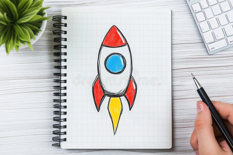 Rocket Ship Drawn on a Notebook Ai Photo Stock Illustration ...