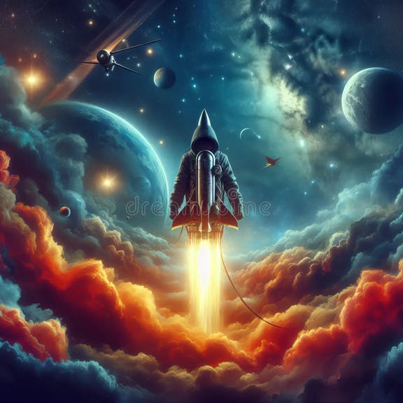 Rocket Ship Exploring Deep Space Stock Illustration - Illustration of ...