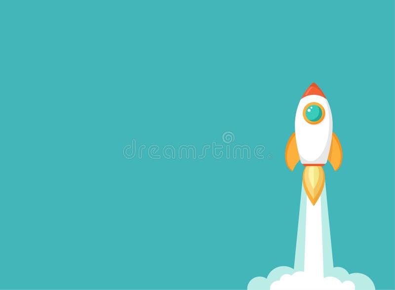 Rocket Ship with Fire and Clouds. Isolated on Powder Blue Stock ...