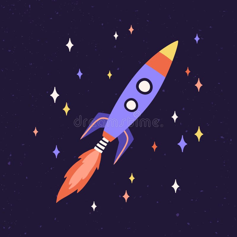 Intergalactic Rocket Launch. Spaceship Takeoff with Fire Flames from ...