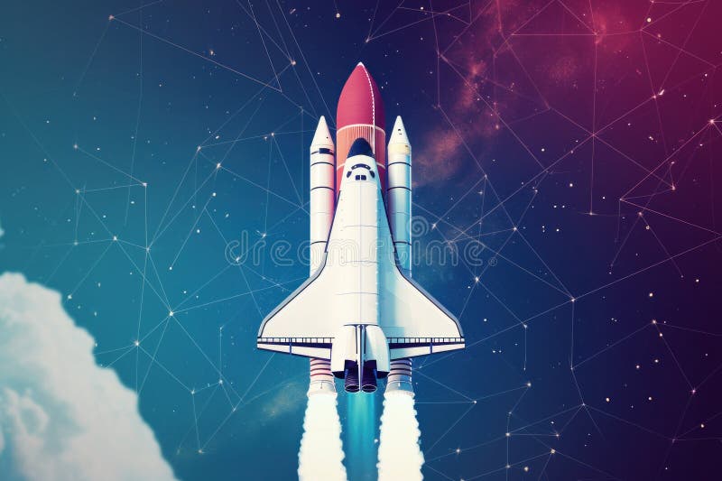 A Rocket Ship is Flying through Space with a Cloud of Stars Behind it ...