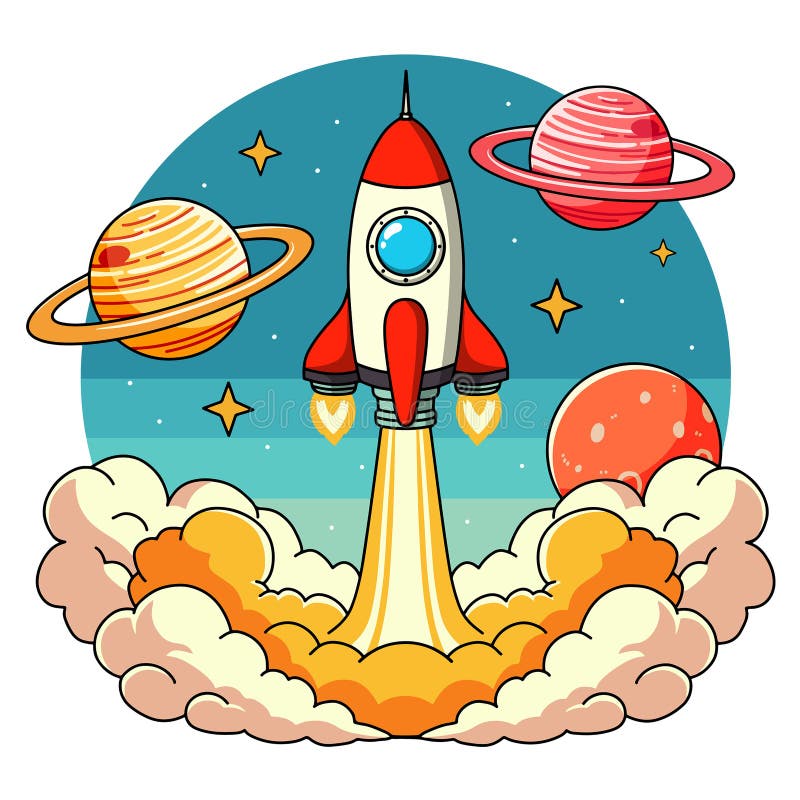 Rocket Ship Flying into Space Illustration Stock Vector - Illustration ...