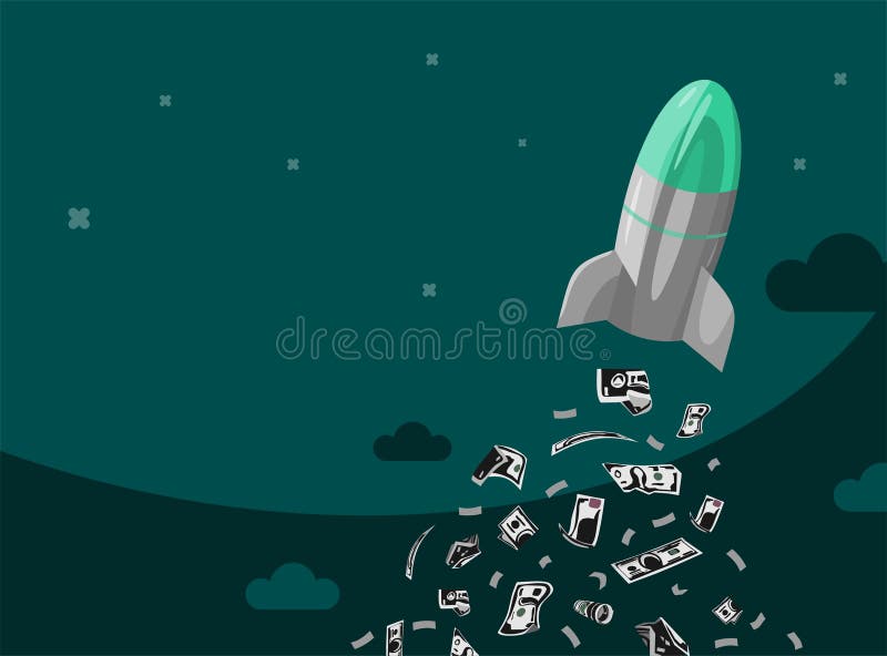Rocket Ship with Fuel from Money. Space Rocket Launch with Jet from ...