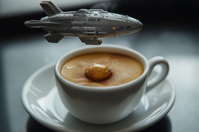 Rocket Ship Hovers Above Coffee Cup in a Creative Depiction of ...