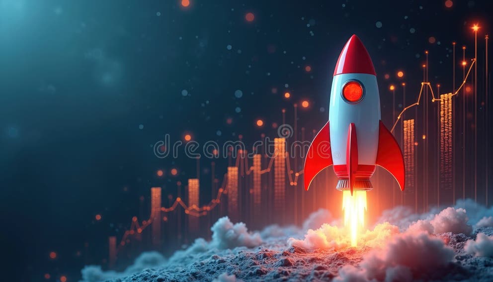 Rocket Ship Launch with Business Graph Chart. Business Growth ...