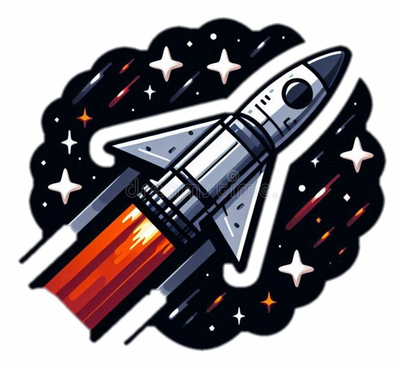 Rocket Ship Launch Clip Art: Retro Space Exploration with Stars and ...