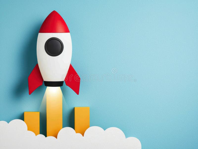Rocket Ship Launch with Data Charts Stock Illustration - Illustration ...