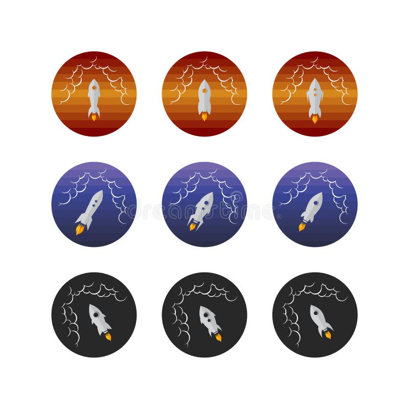 Rocket Ship Launch Space Travel Sign Badge Label Logo Set Stock Vector ...