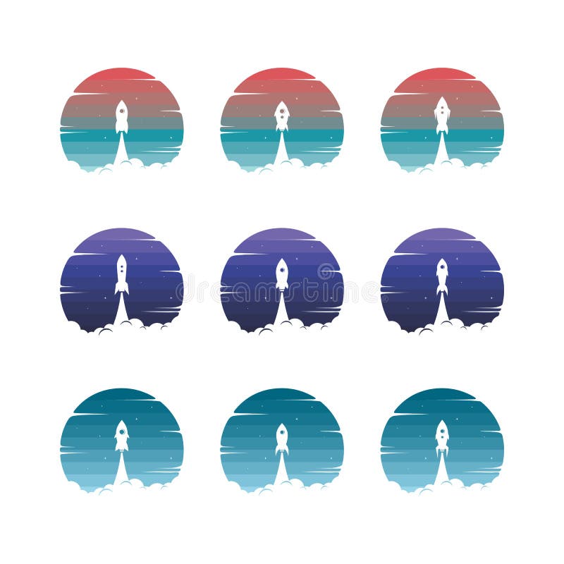 Rocket Ship Launch Space Travel Sign Badge Label Logo Set Stock Vector ...