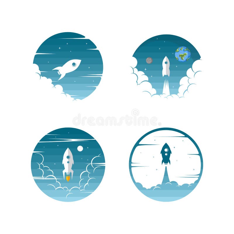 Rocket Ship Launch Space Travel Sign Badge Label Logo Set Stock Vector ...
