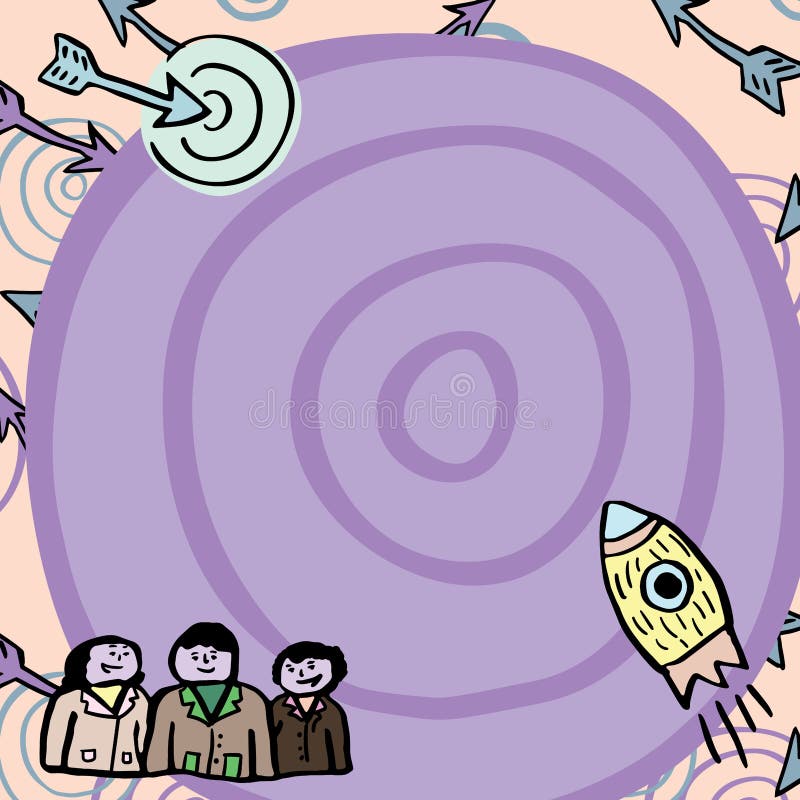 Rocket Ship Launching Fast To Target on Background. Group of People ...